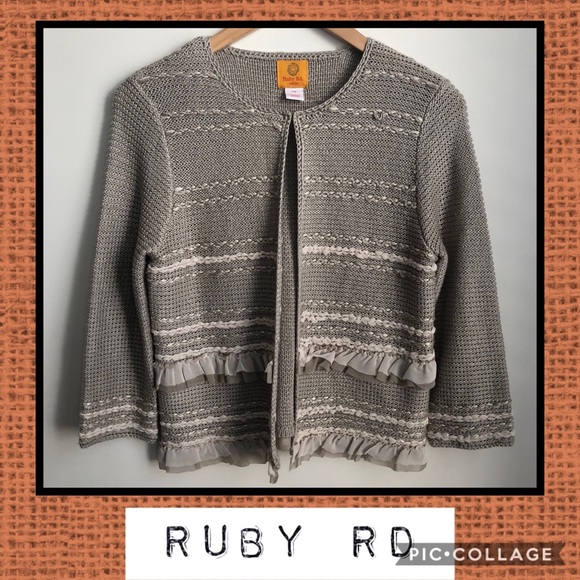 Ruby Rd. | Sweaters | Ruby Rd Tan Cardigan With Ribbon Accents | Poshmark